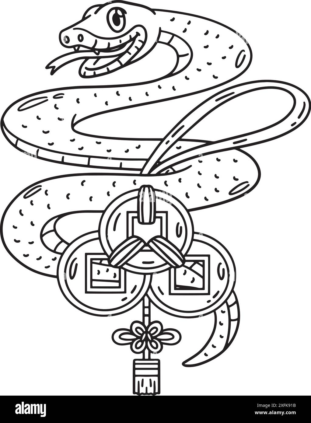 Year of the Snake Feng Shui Isolated Coloring Page Stock Vector Image ...