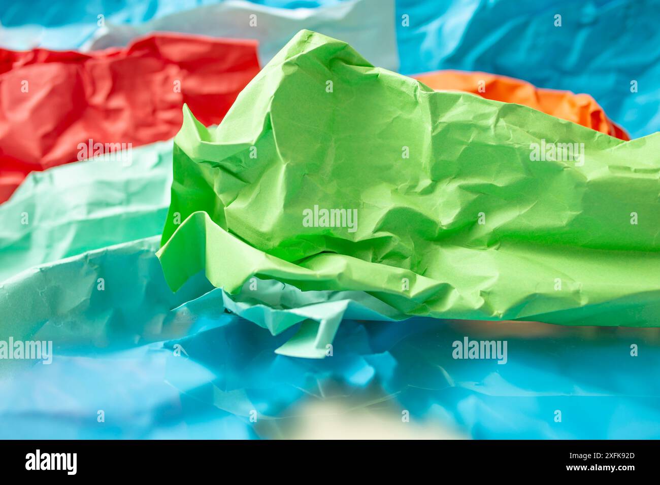 Multiple colors crumpled paper pages, abstract texture, close up Stock ...
