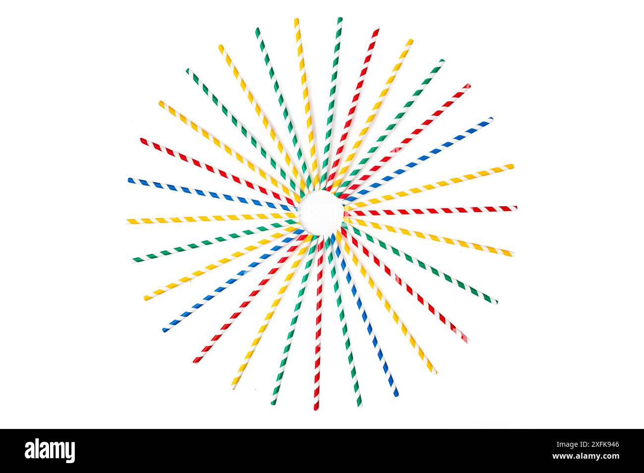Paper cocktail pipe straws arranged in a circle shape as radial sun ...