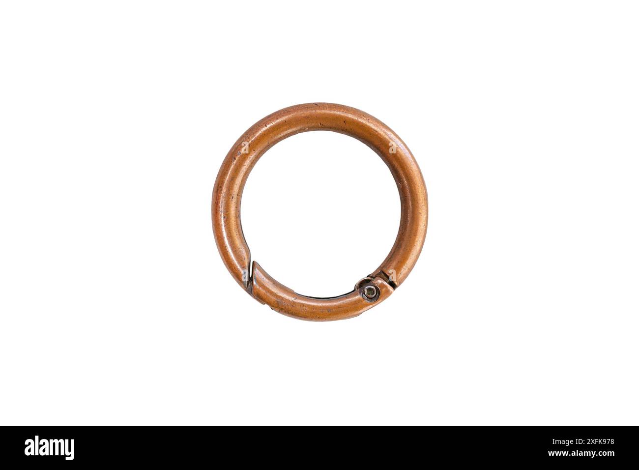 Metal carabiner ring , round shape snap lock, isolated on white ...