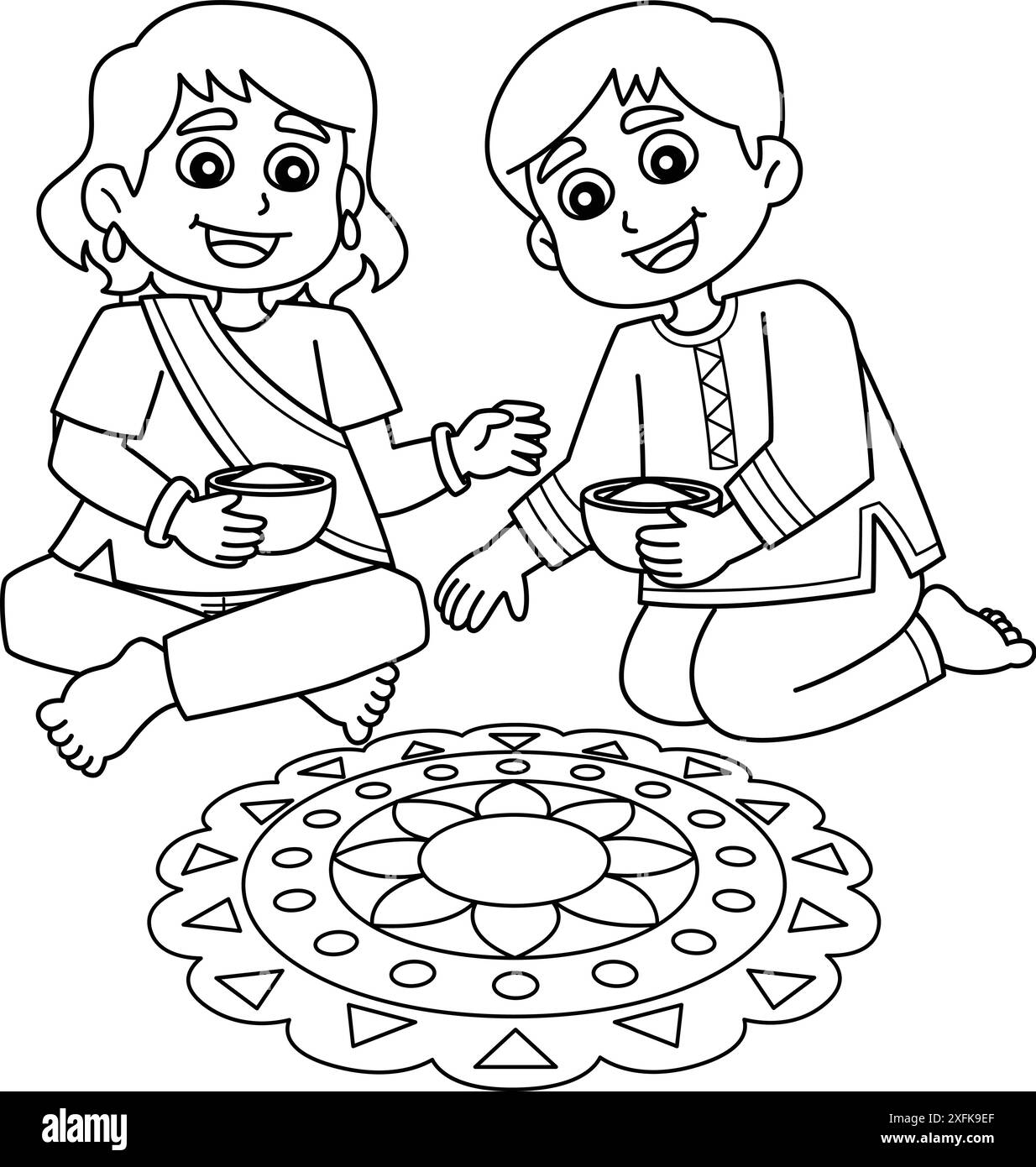 Diwali Festival Kids Making a Rangoli Isolated Stock Vector Image & Art ...