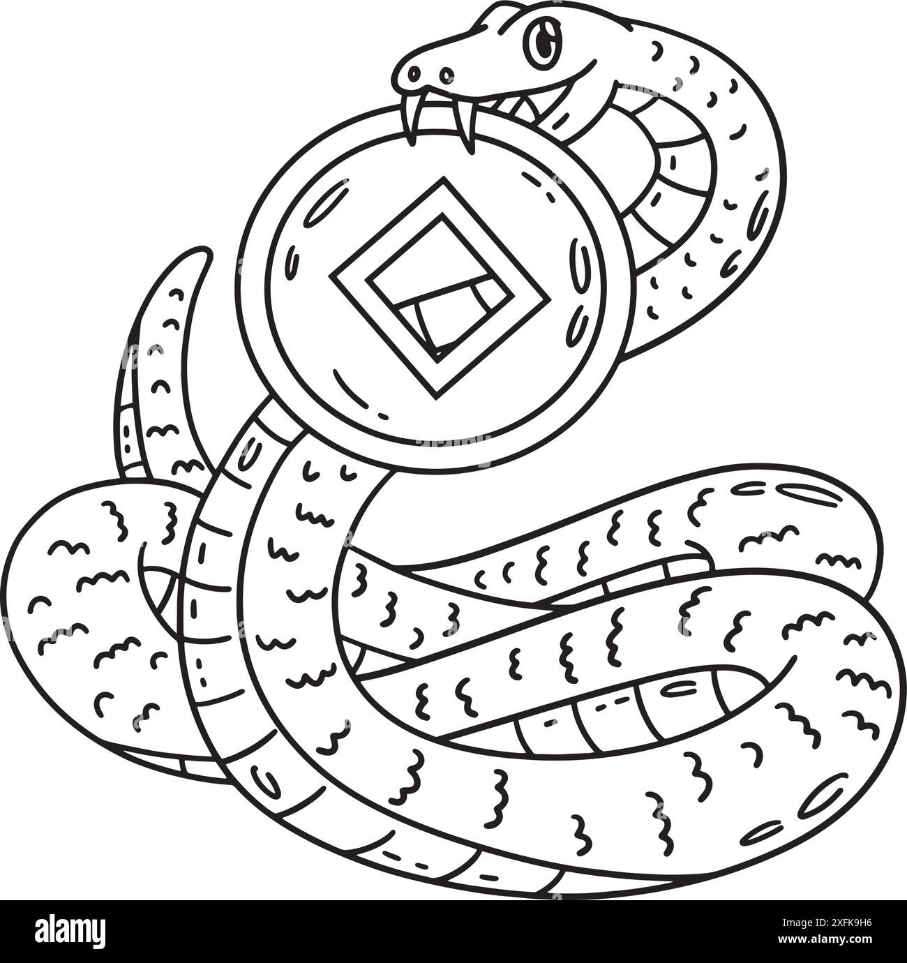 Year of the Snake Biting Coin Isolated Coloring Stock Vector Image ...
