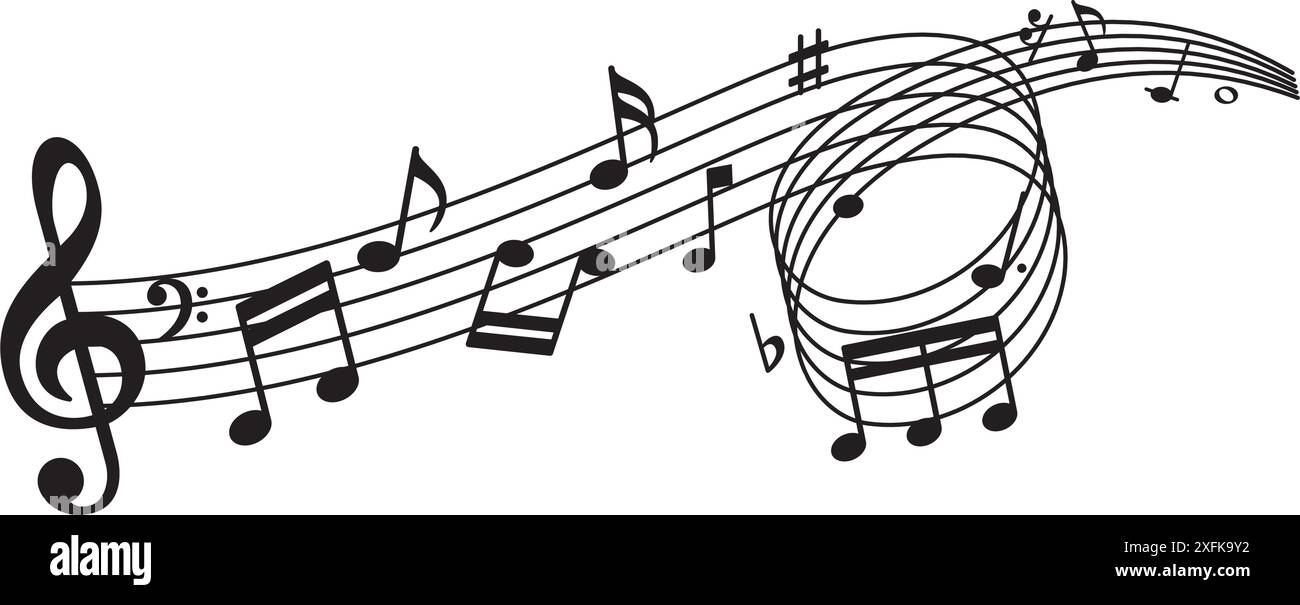 Music sheet with a music notes symbols, flat design vector illustration ...