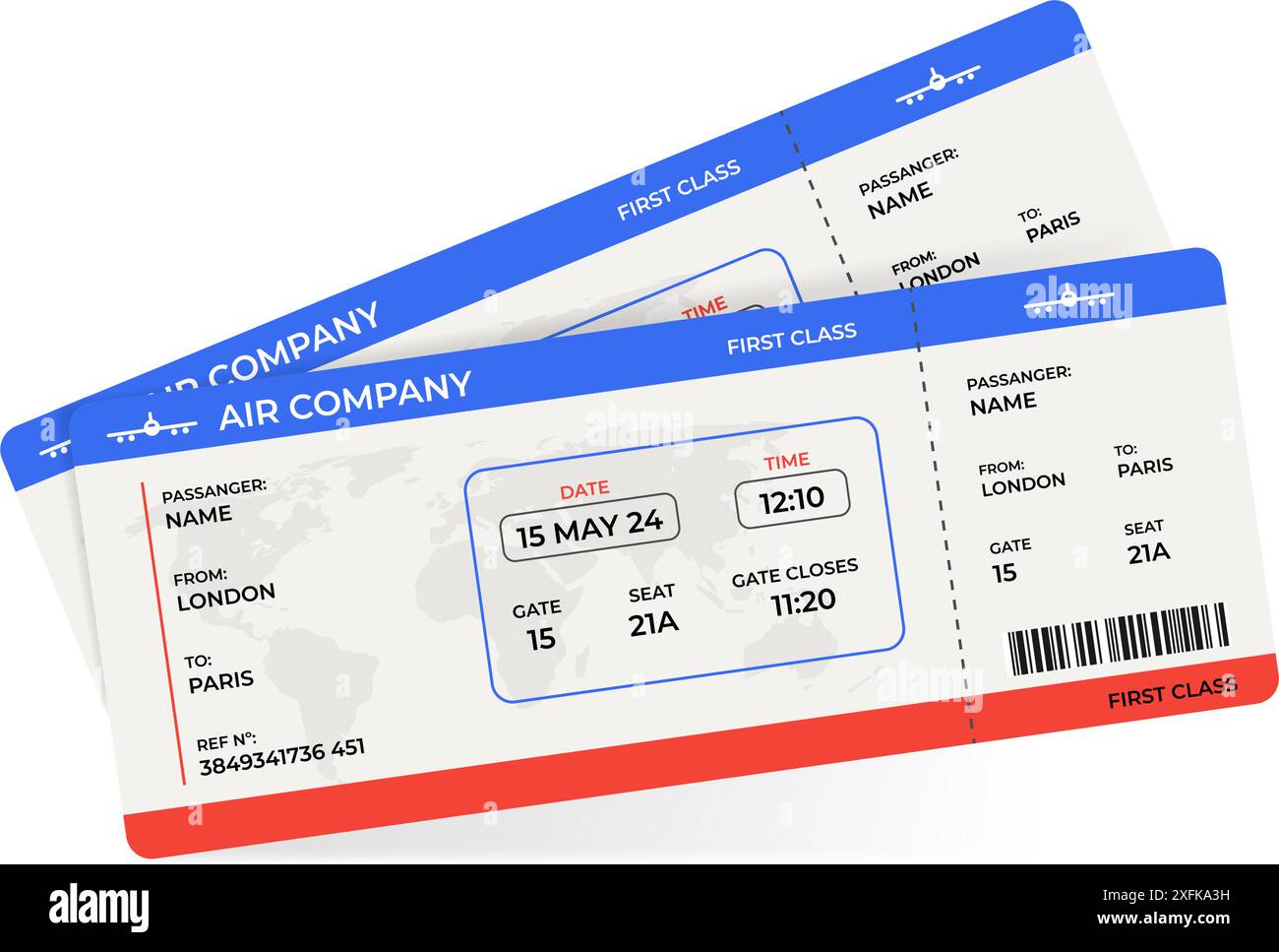 Airplane tickets template with a boarding pass with passenger name and ...