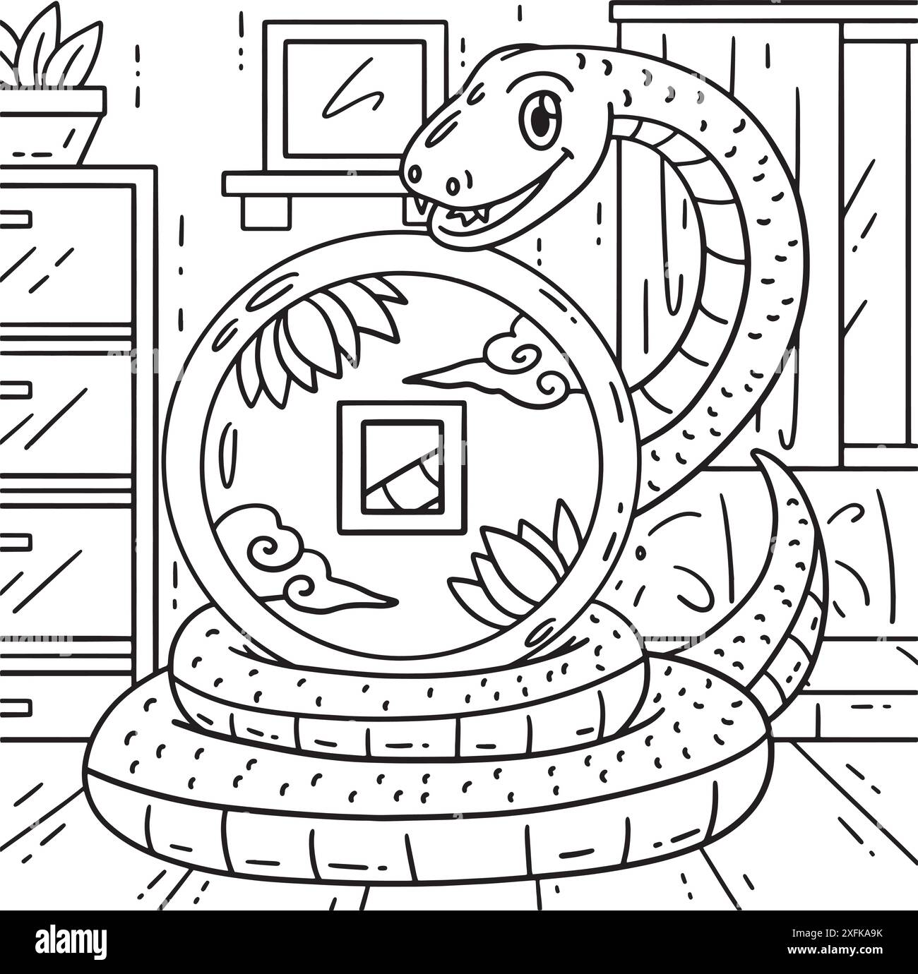 Year of the Snake Surrounding Coin Coloring Page Stock Vector Image ...