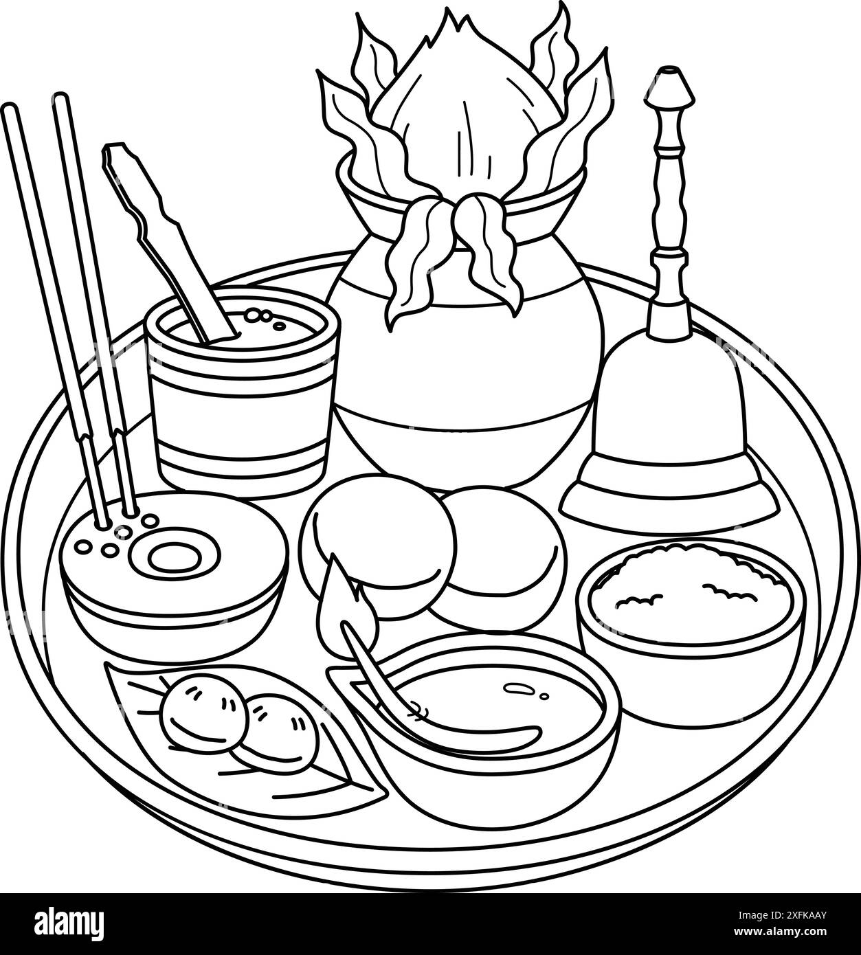 Diwali Puja Thali Isolated Coloring Page for Kids Stock Vector Image ...