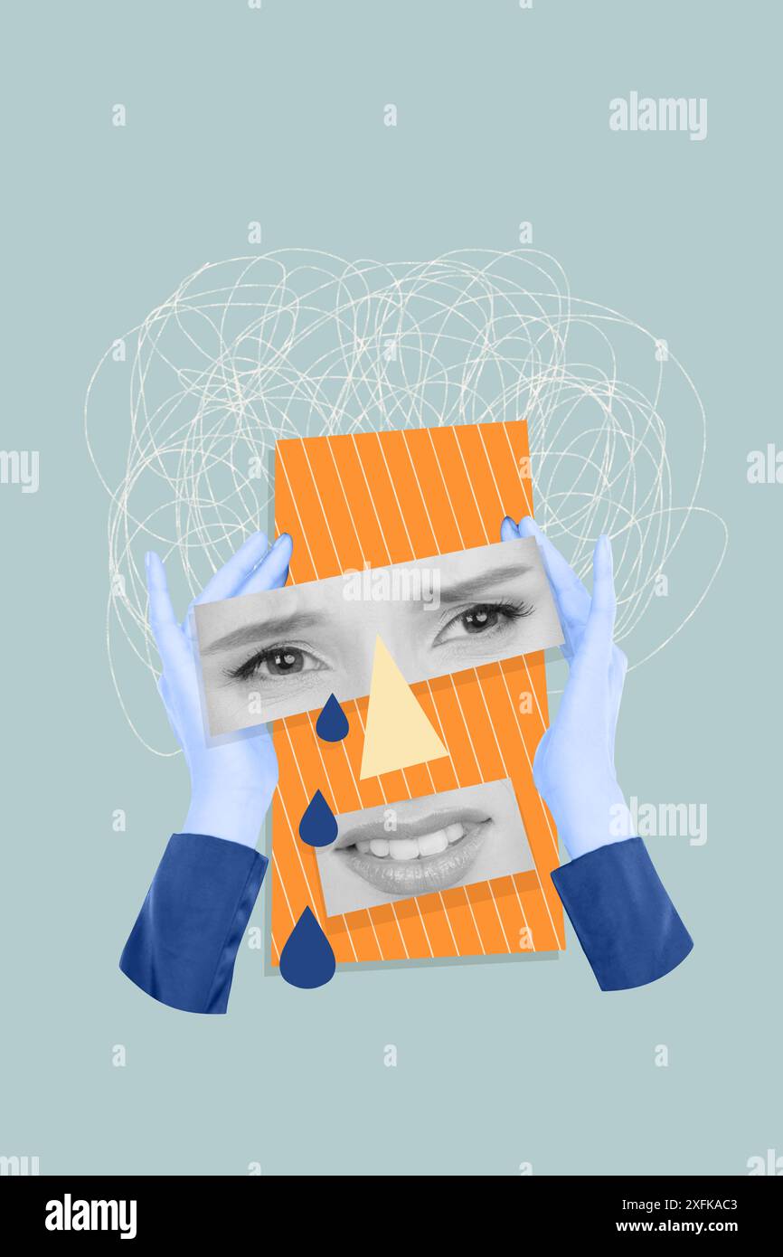 Vertical photo collage of body parts eyes hand depression mood faceless ...