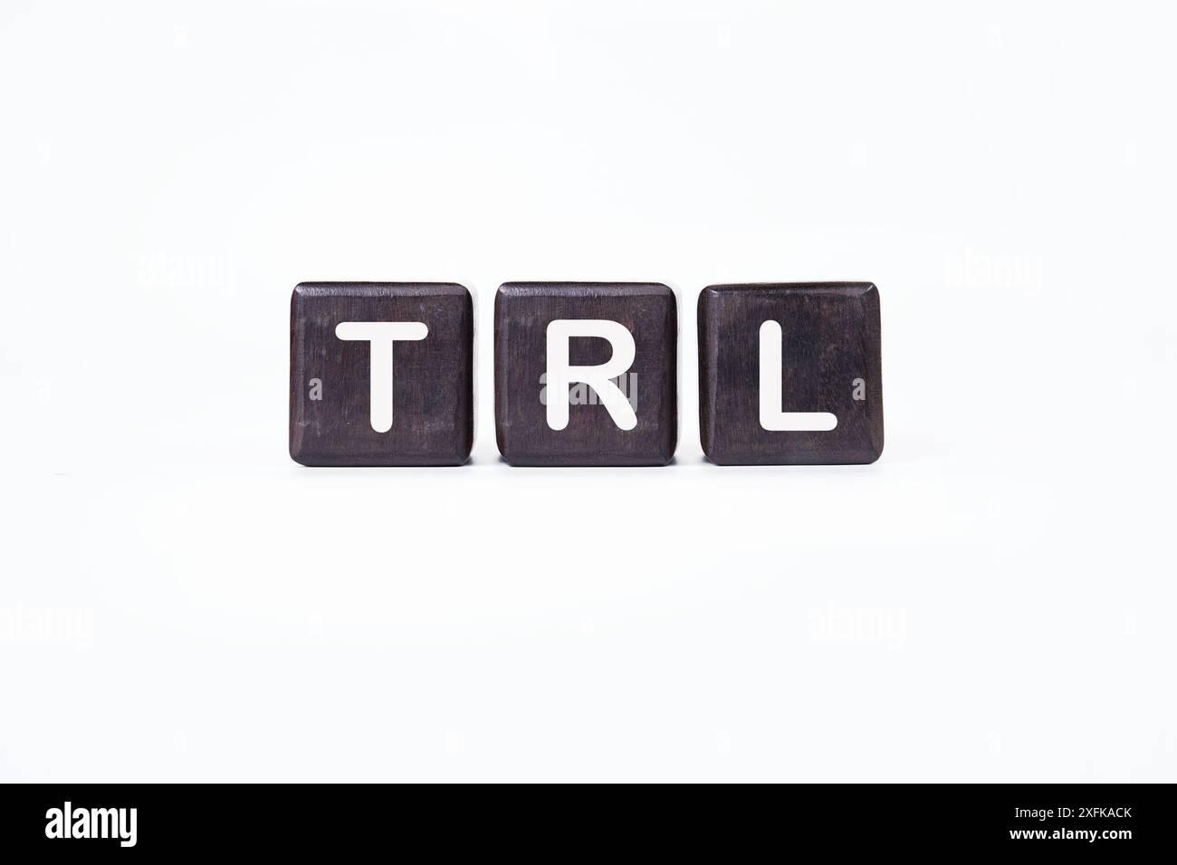 TRL technology readiness level. TRL words on dark cubes on a white ...
