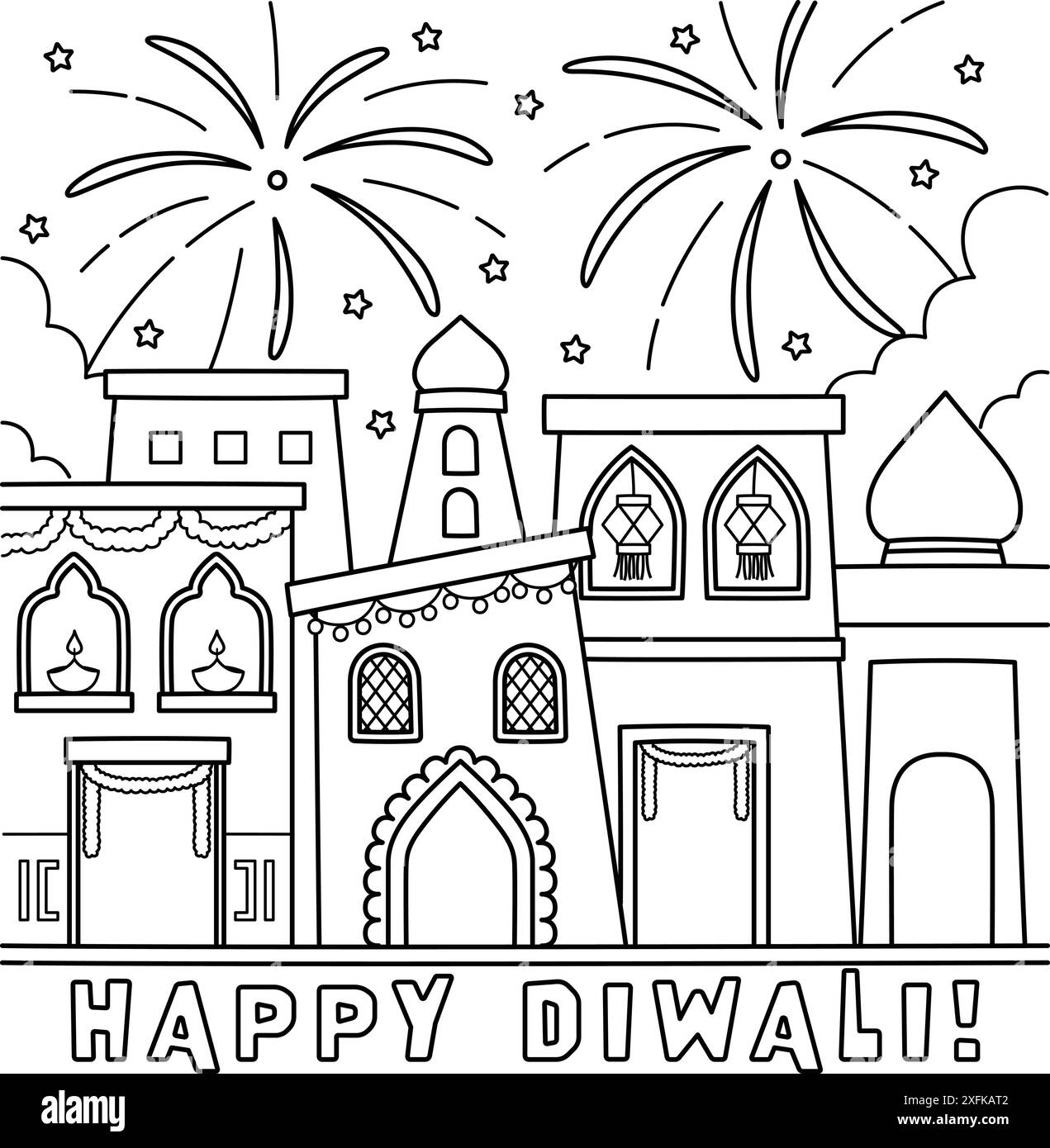 Happy Diwali Fireworks Coloring Page for Kids Stock Vector Image & Art ...