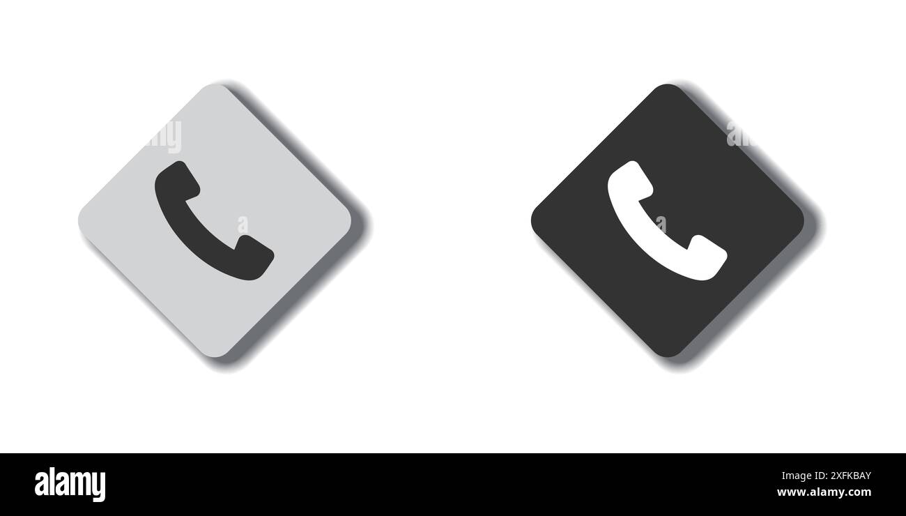 Phone icon on flat botton with shadow. Handset icon. Telephone sign ...