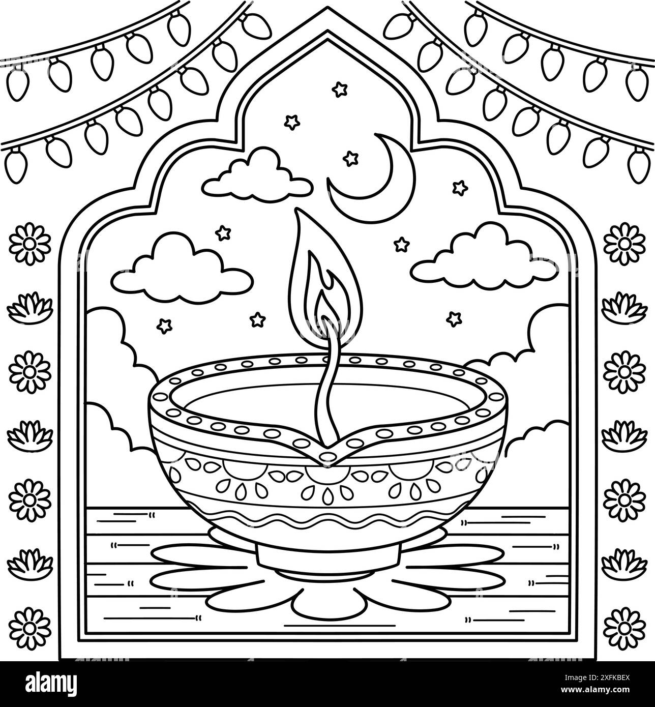 Diwali Diyas Coloring Page for Kids Stock Vector Image & Art - Alamy