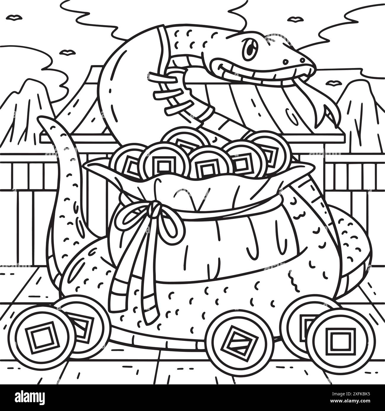 Year of the Snake and Money Bag Coloring Page Stock Vector Image & Art ...