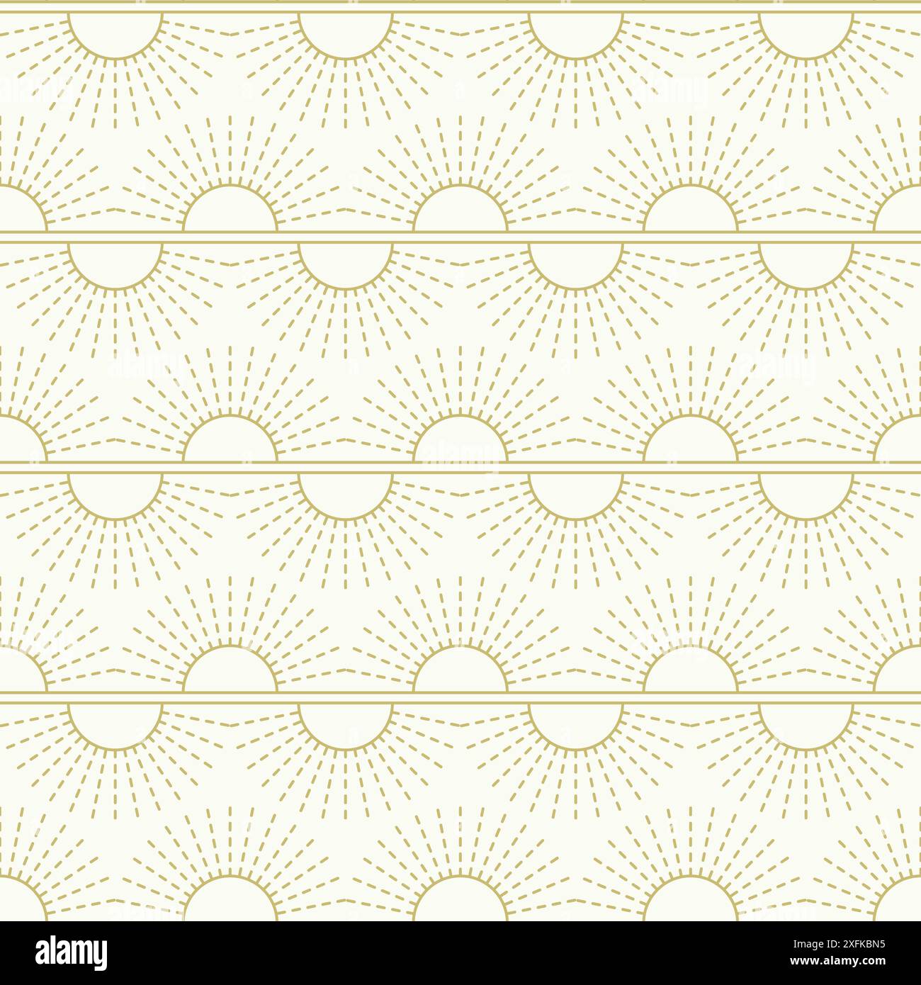 Sun rays boho seamless pattern. Repeat background with sun. Gold lines print for textile ...