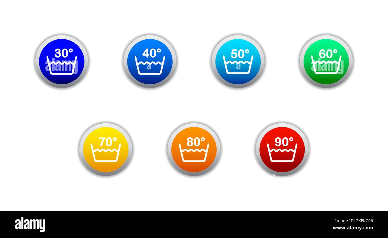 Colored labels with washing temperature on it. Flat vector illustration ...