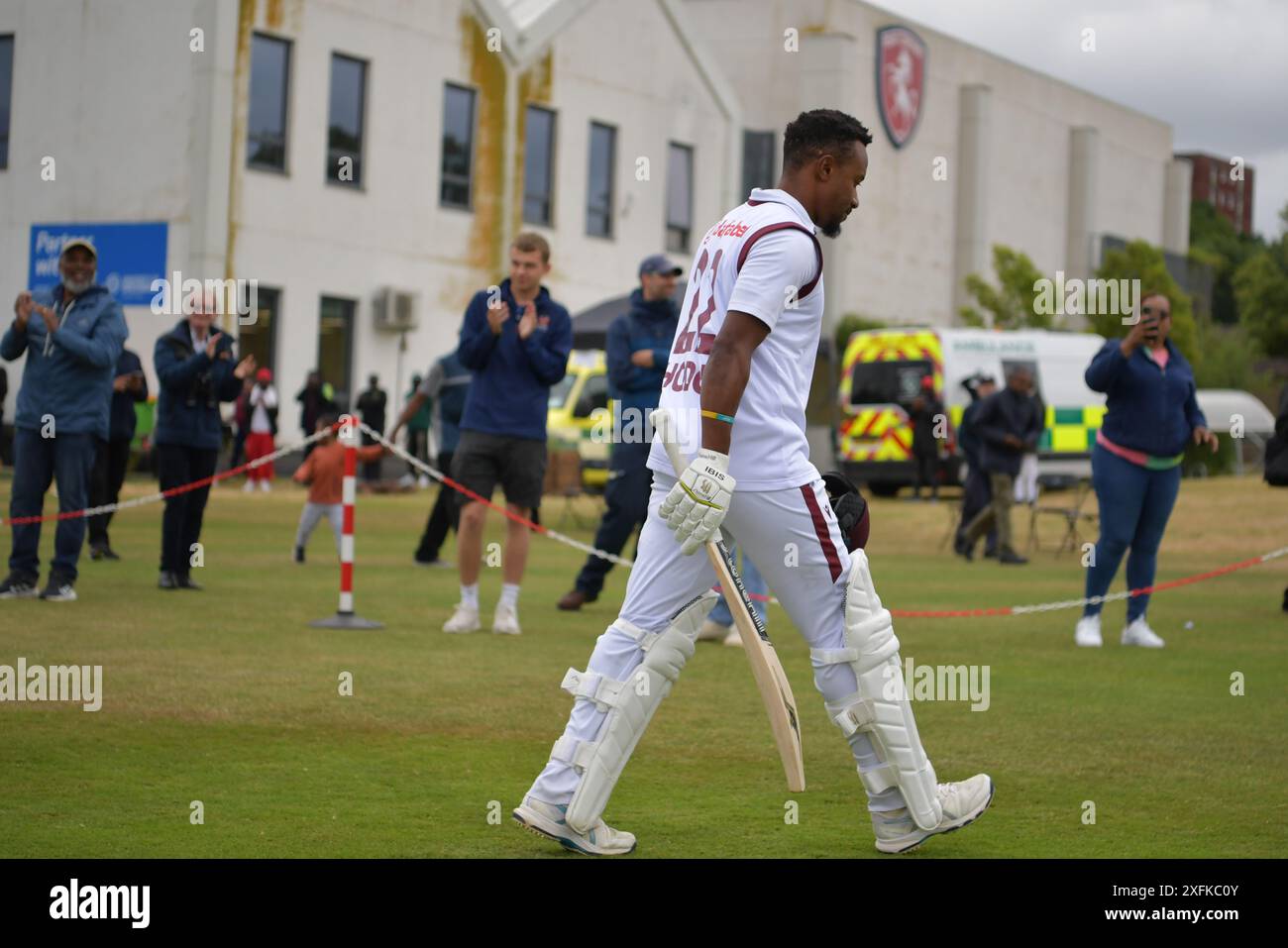 Beckenham, England. 3rd Jul 2024. Kavem Hodge is applauded off after ...