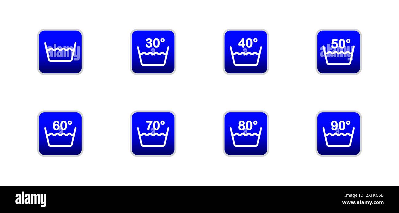 Washing signs. Washing temperature icons set. Flat vector illustration ...