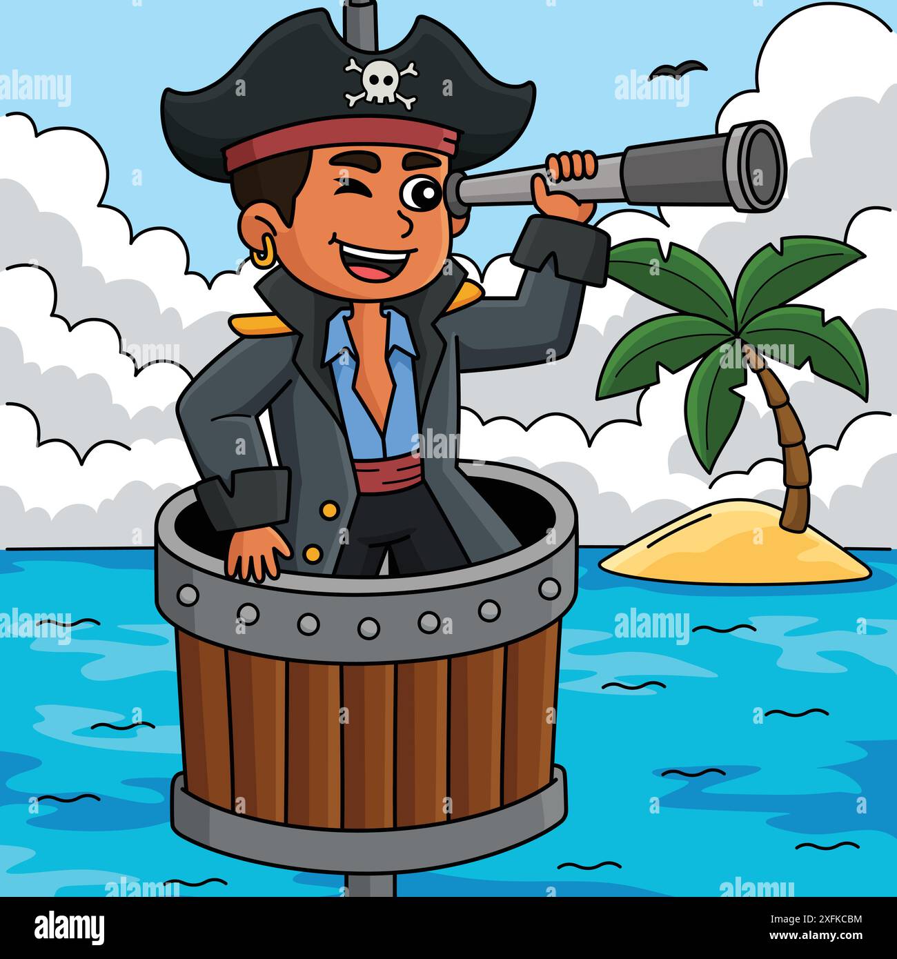 Pirate with Telescope Colored Cartoon Illustration Stock Vector Image ...