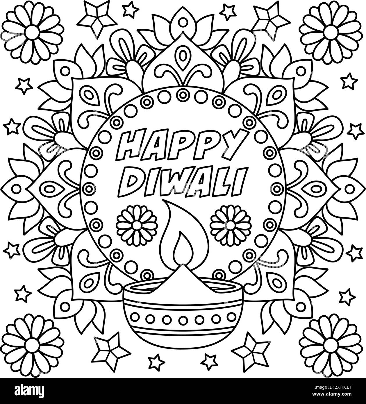 Happy Diwali Rangoli Coloring Page for Kids Stock Vector Image & Art ...