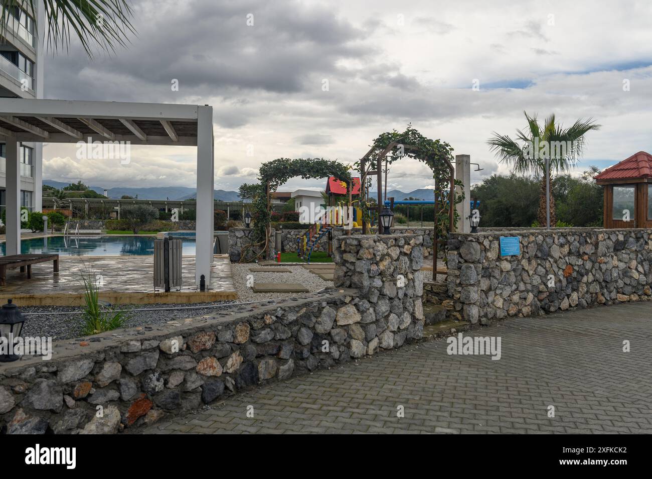 swimming pool in a residential complex in Cyprus Stock Photo - Alamy