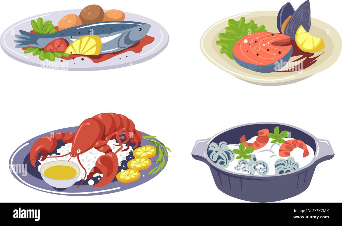 Seafood dishes Stock Vector Images - Alamy