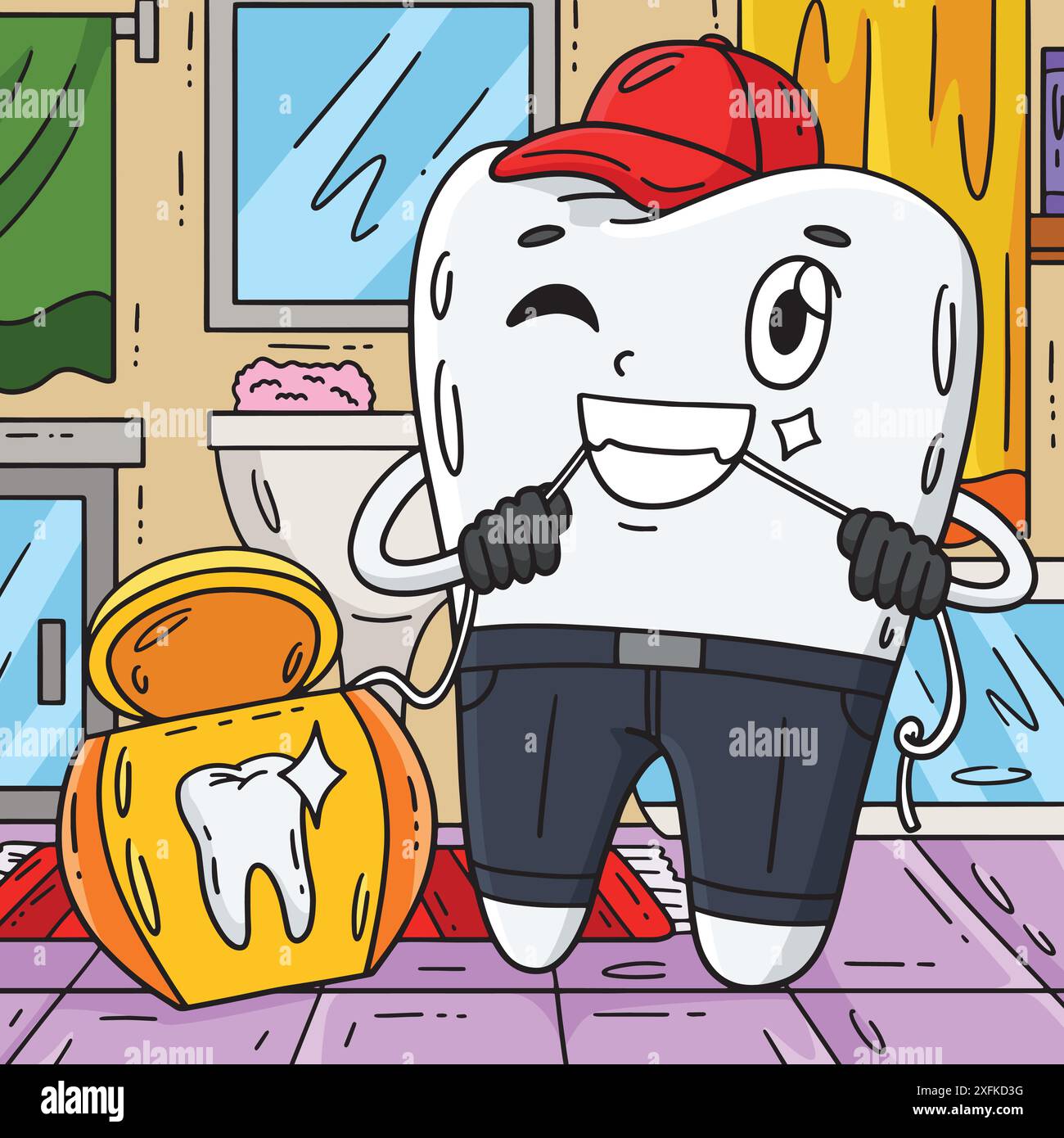 Dental Care Tooth and Floss Colored Cartoon Stock Vector Image & Art ...
