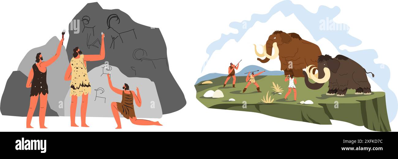 Prehistoric Humans by Fire vector Stock Vector Image & Art - Alamy