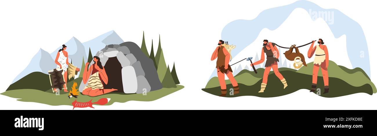 Prehistoric Humans by Fire vector Stock Vector Image & Art - Alamy