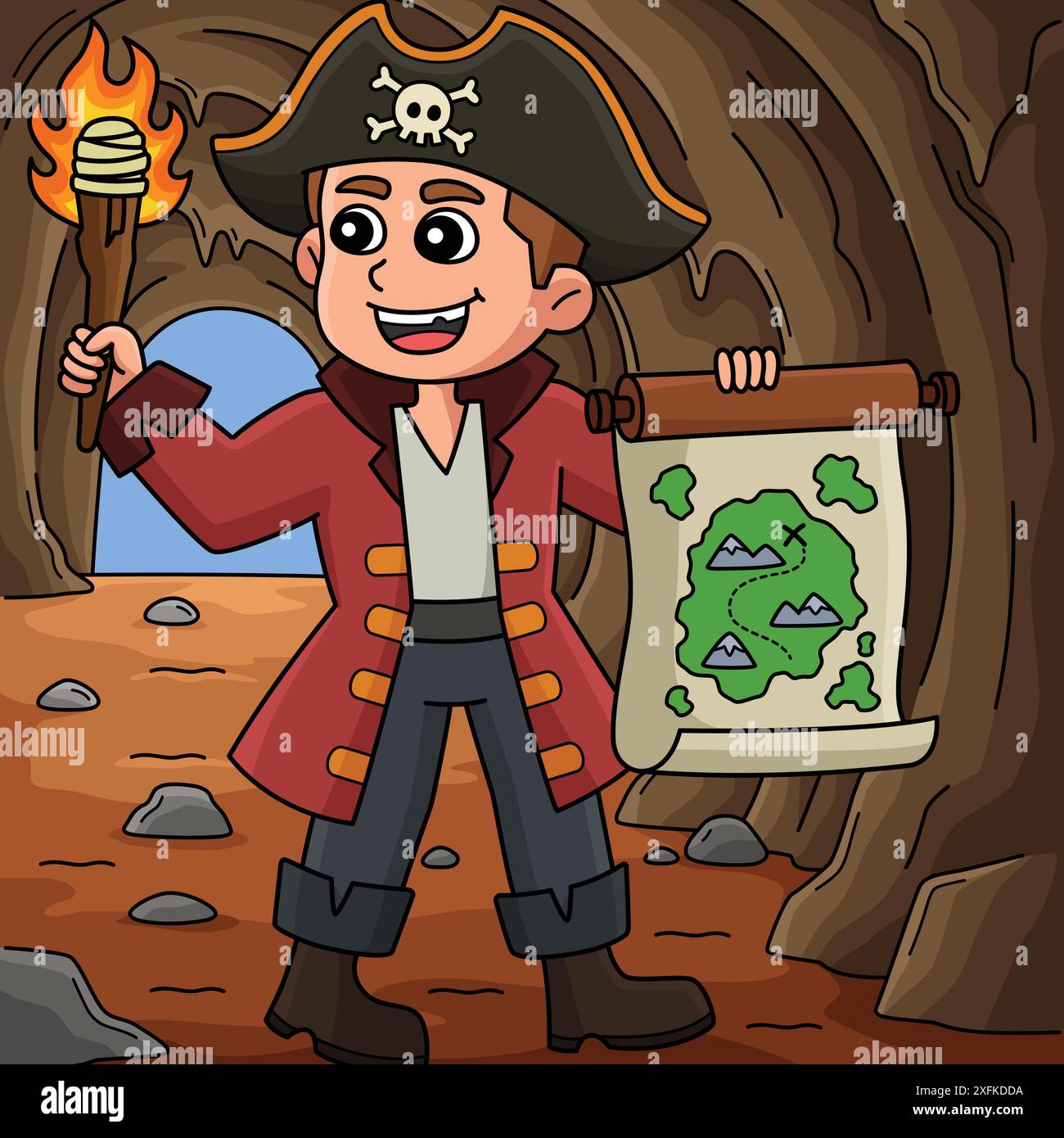 Pirate With Treasure Map Colored Cartoon Stock Vector Image & Art - Alamy