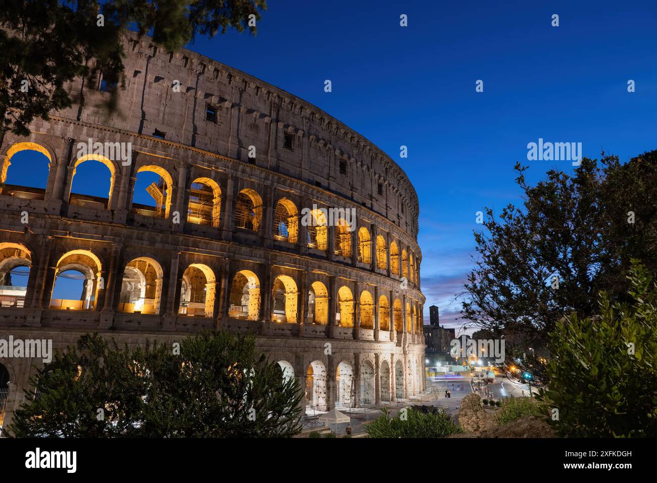 The Colosseum at night in city of Rome, Italy. Ancient Flavian ...