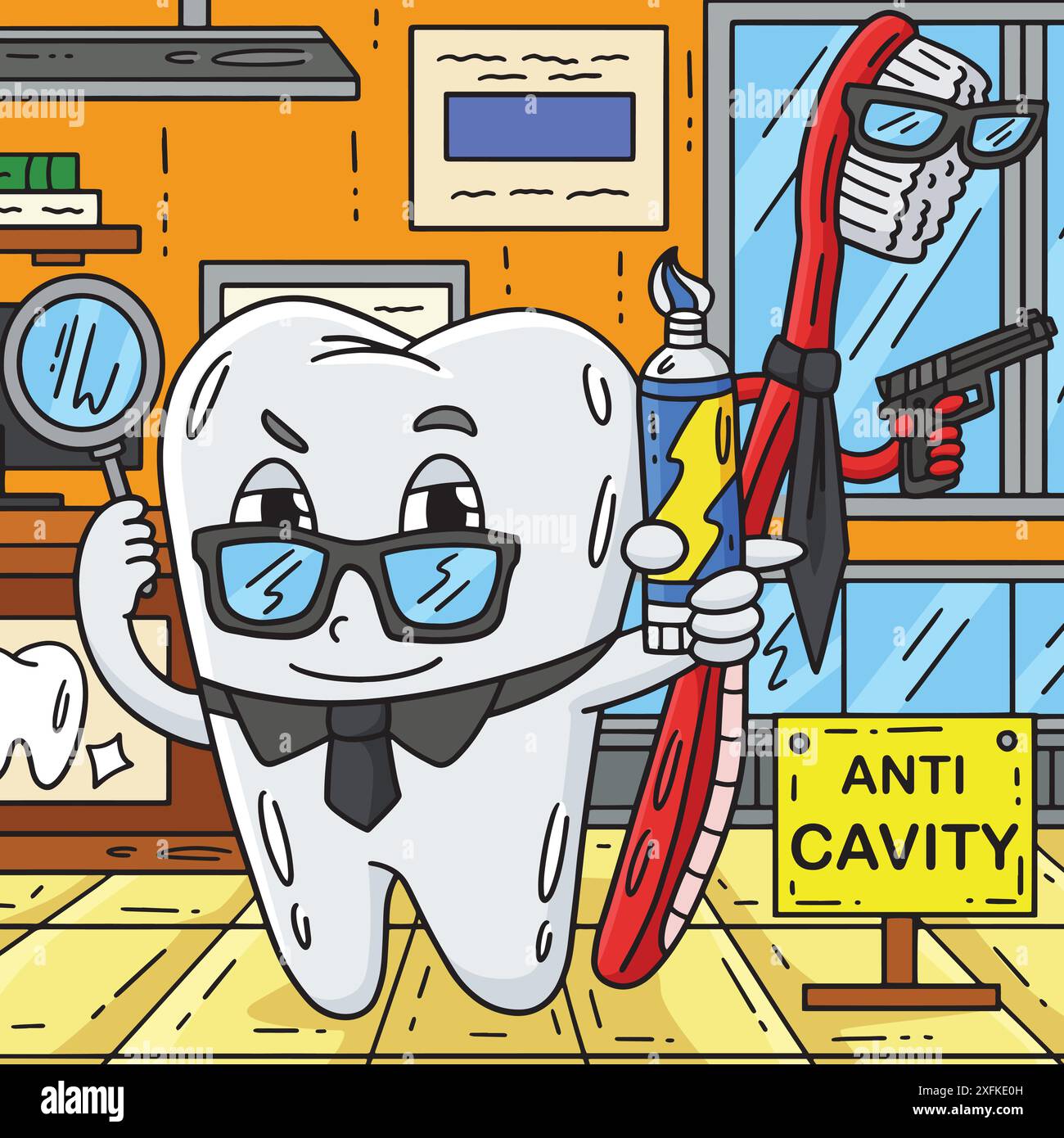Dental Care Anti Cavity Detectives Colored Cartoon Stock Vector Image ...