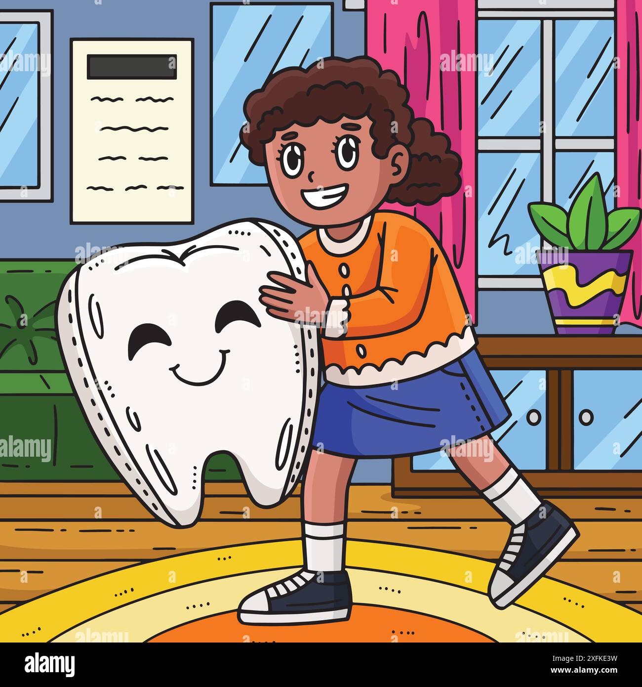 Dental Care Child Hugging Giant Tooth Colored Stock Vector Image & Art ...