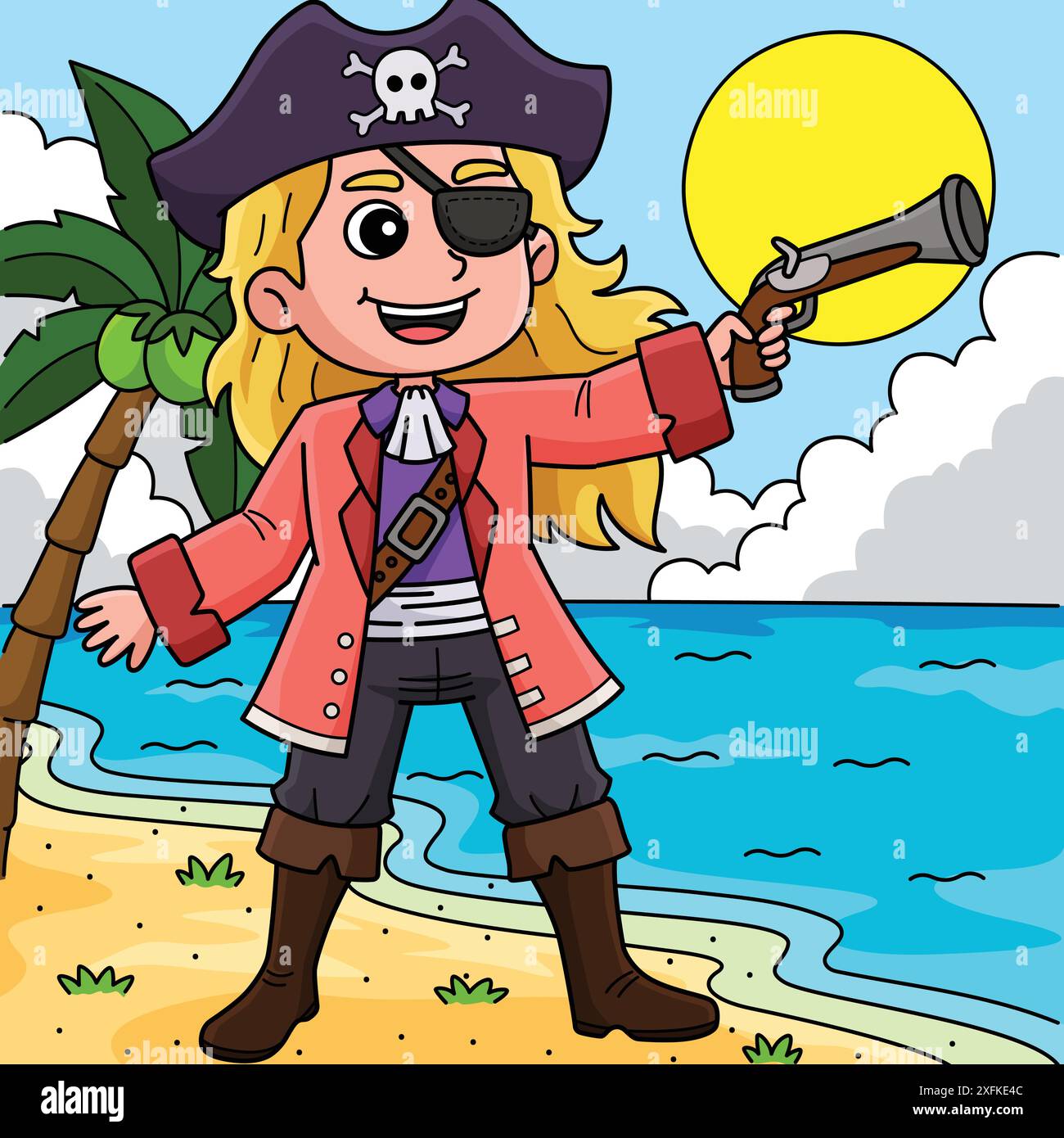 Pirate Girl Cartoon Colored Cartoon Illustration Stock Vector Image ...