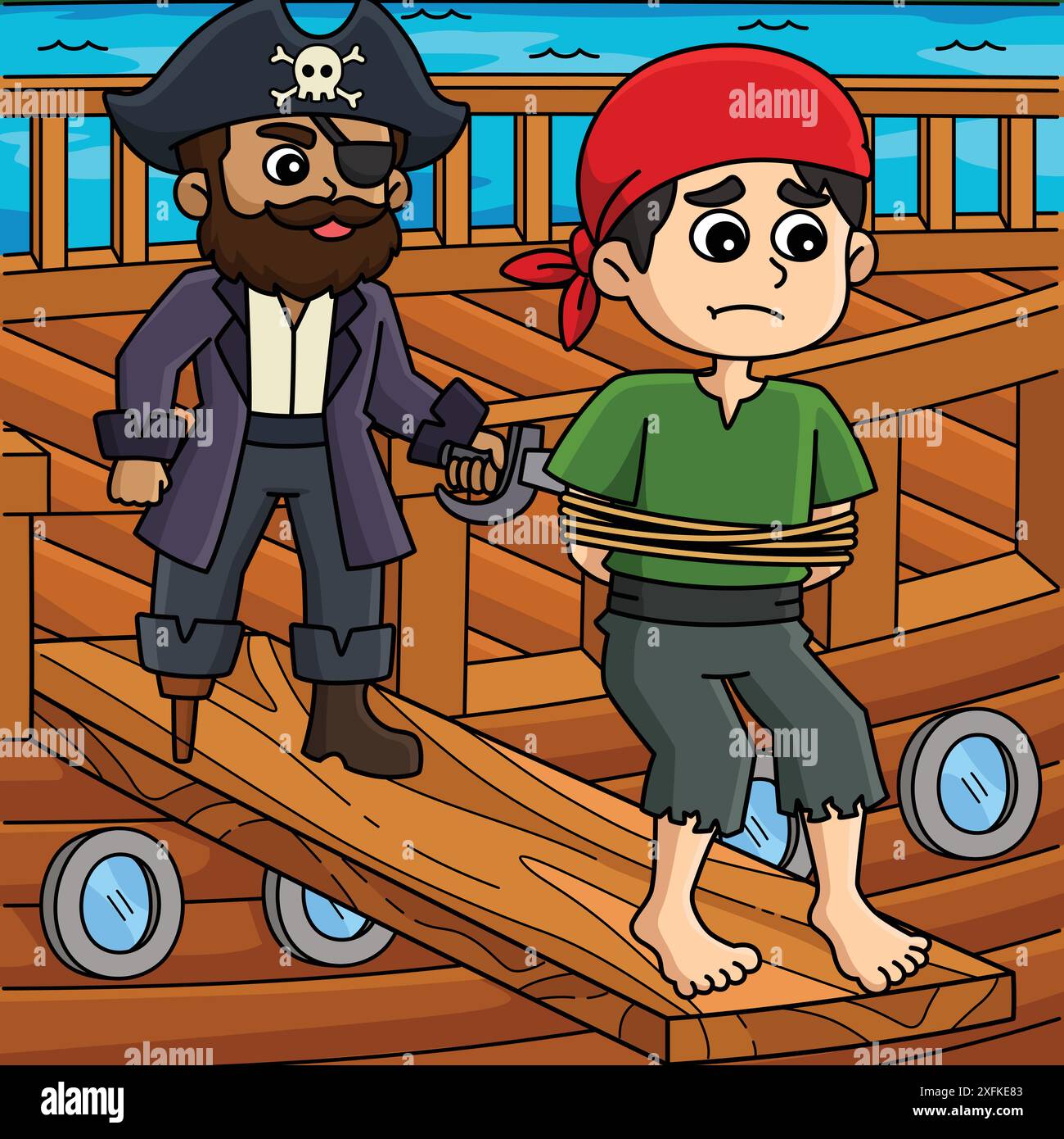 Pirate Walking the Plank Colored Cartoon Stock Vector Image & Art - Alamy