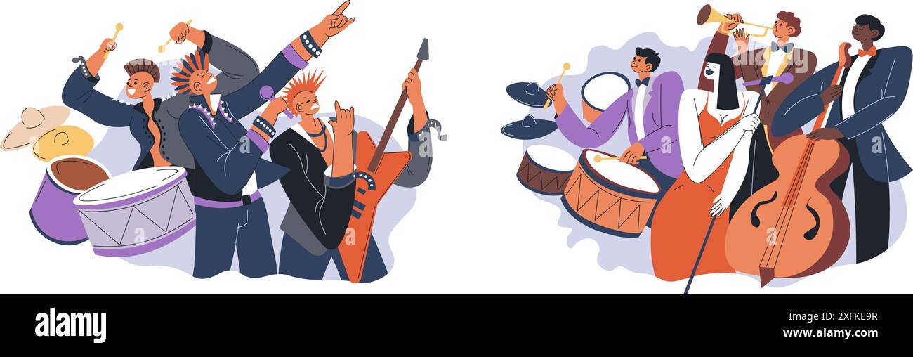 Rock Band Playing Instruments vector Stock Vector Image & Art - Alamy