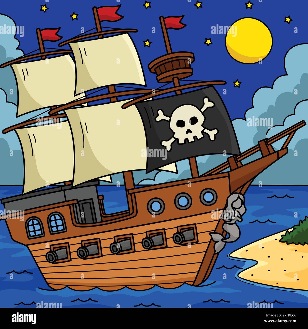Pirate Ship Colored Cartoon Illustration Stock Vector Image & Art - Alamy