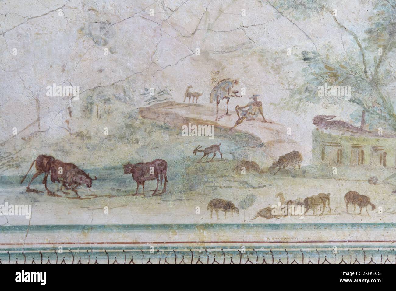 Roman fresco, detail with bucolic scene of wall painting from Villa ...
