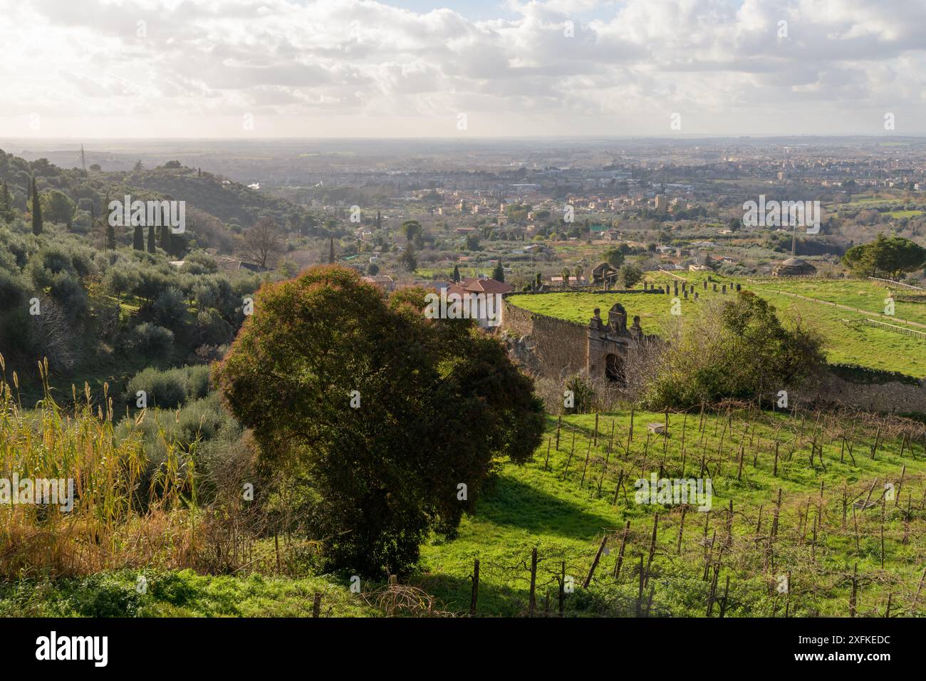 Villa d'Este, Tivoli, Italy. View of the Tivoli valley towards Rome ...