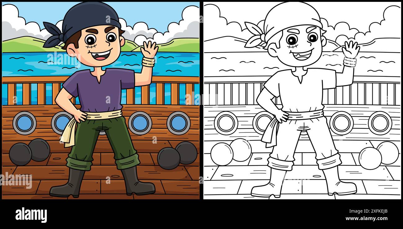 Pirate Crew Coloring Page Colored Illustration Stock Vector Image & Art ...