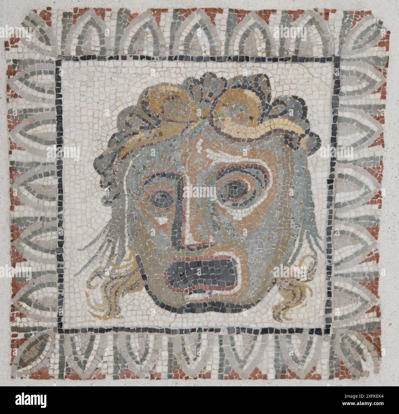 A Roman floor mosaic depicting a Dionysiac mask. From a 1st century BC ...