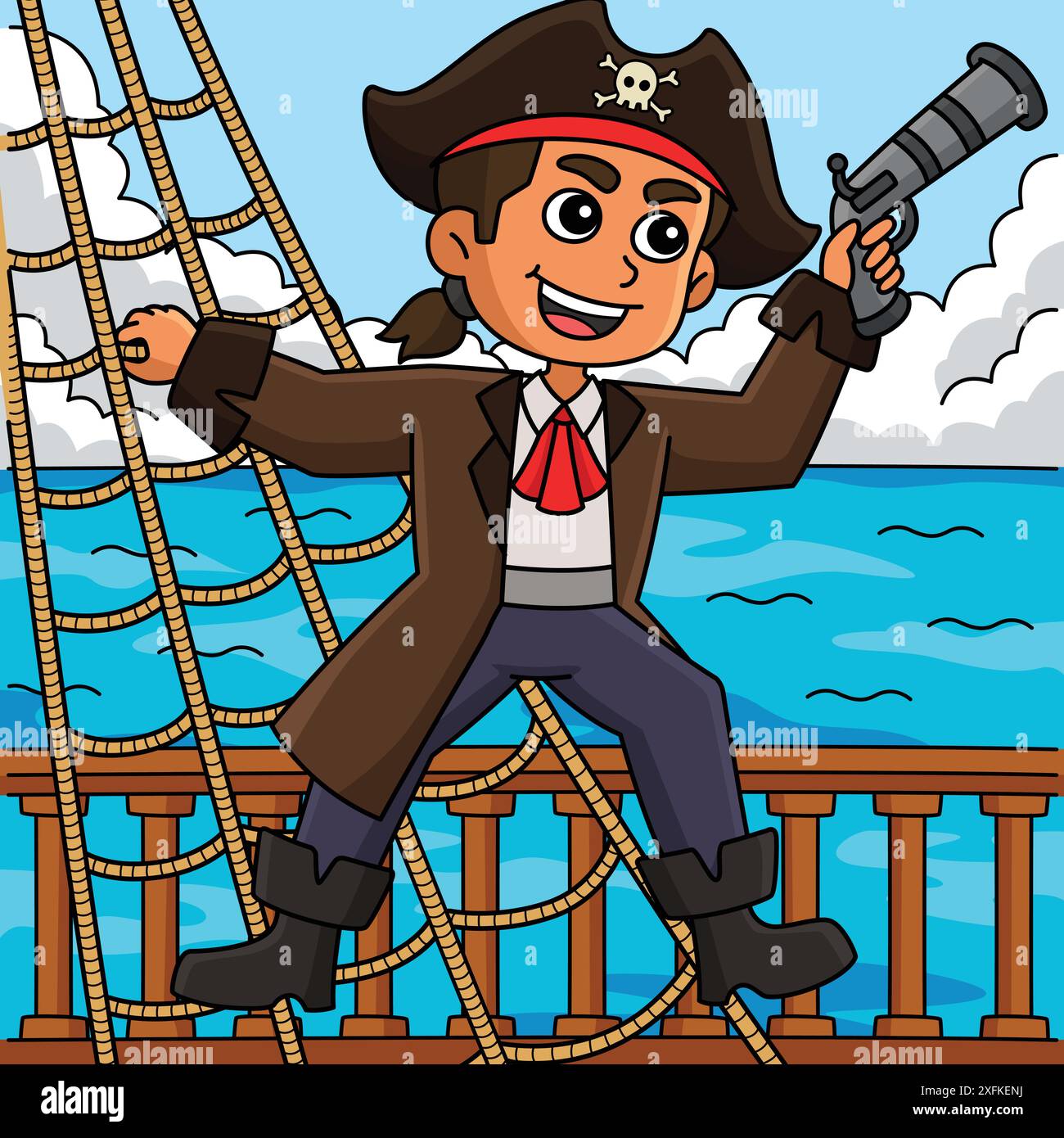 Pirate on a Rope Ladder Colored Cartoon Stock Vector Image & Art - Alamy