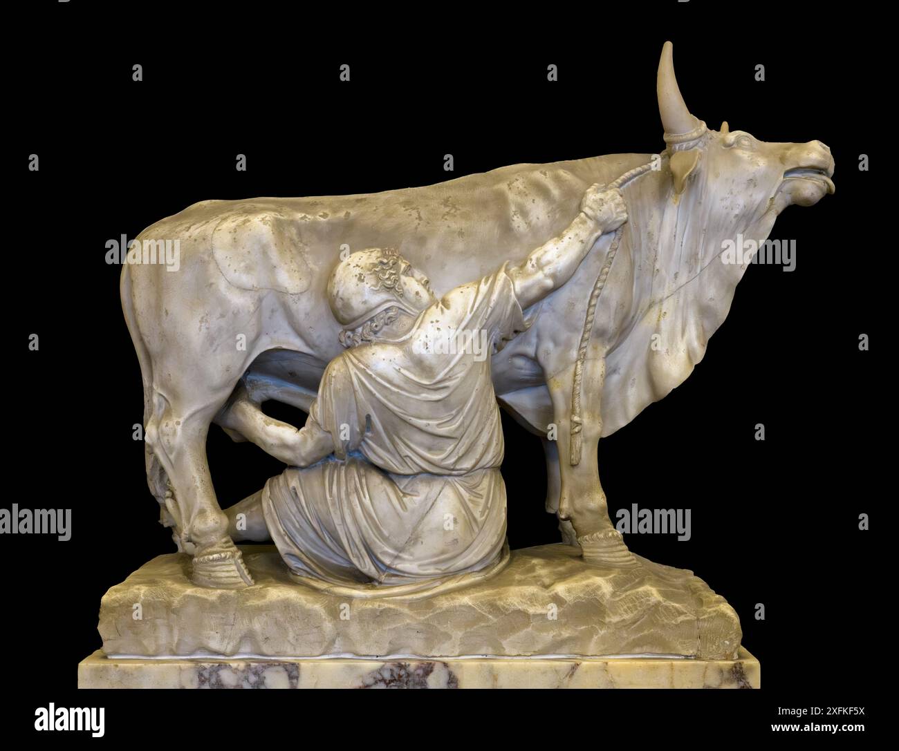 Roman statue depicting the milkman and the cow Stock Photo - Alamy