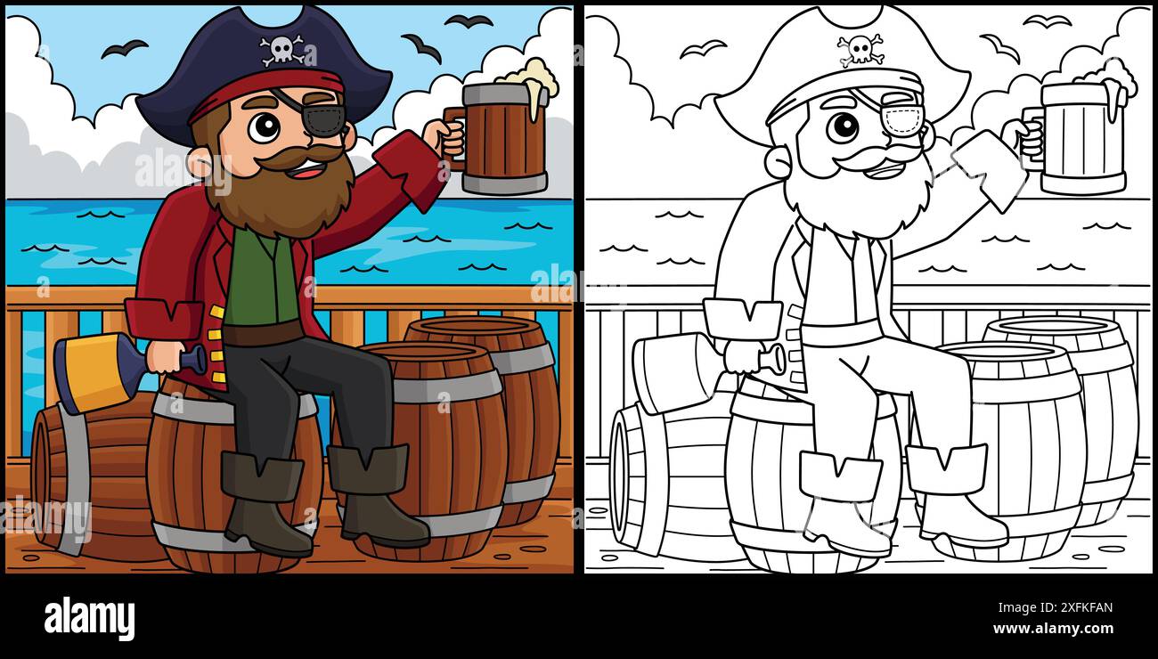 Pirate Drinking Rum Coloring Page Illustration Stock Vector Image & Art ...