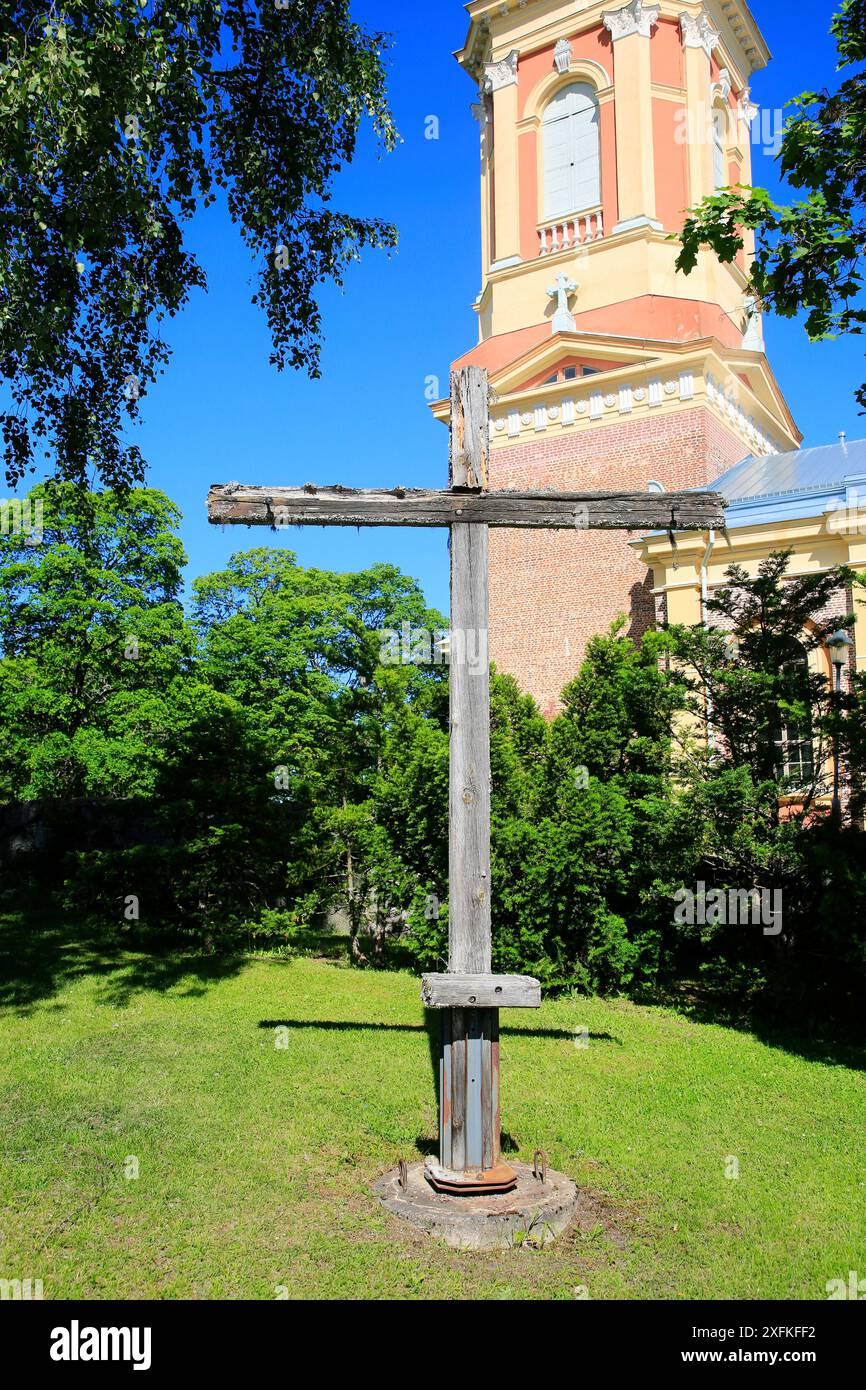 Old wooden cross located in front of Kanta-Loimaa Church, Loimaa ...