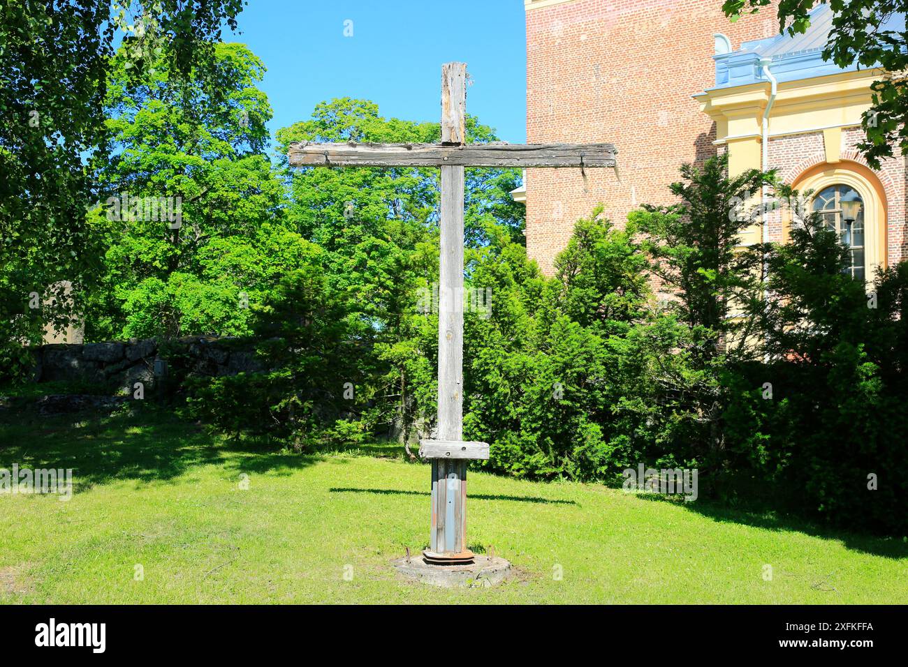 Tall, old wooden cross located in front of Kanta-Loimaa Church, Loimaa ...