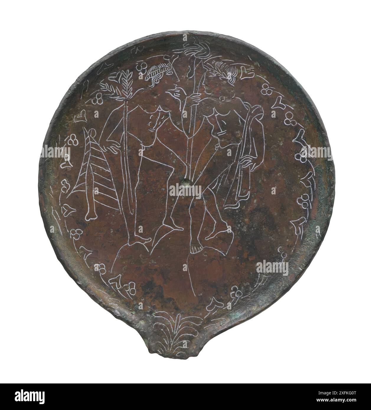 Etruscan engraved bronze mirror. Isolated Stock Photo - Alamy