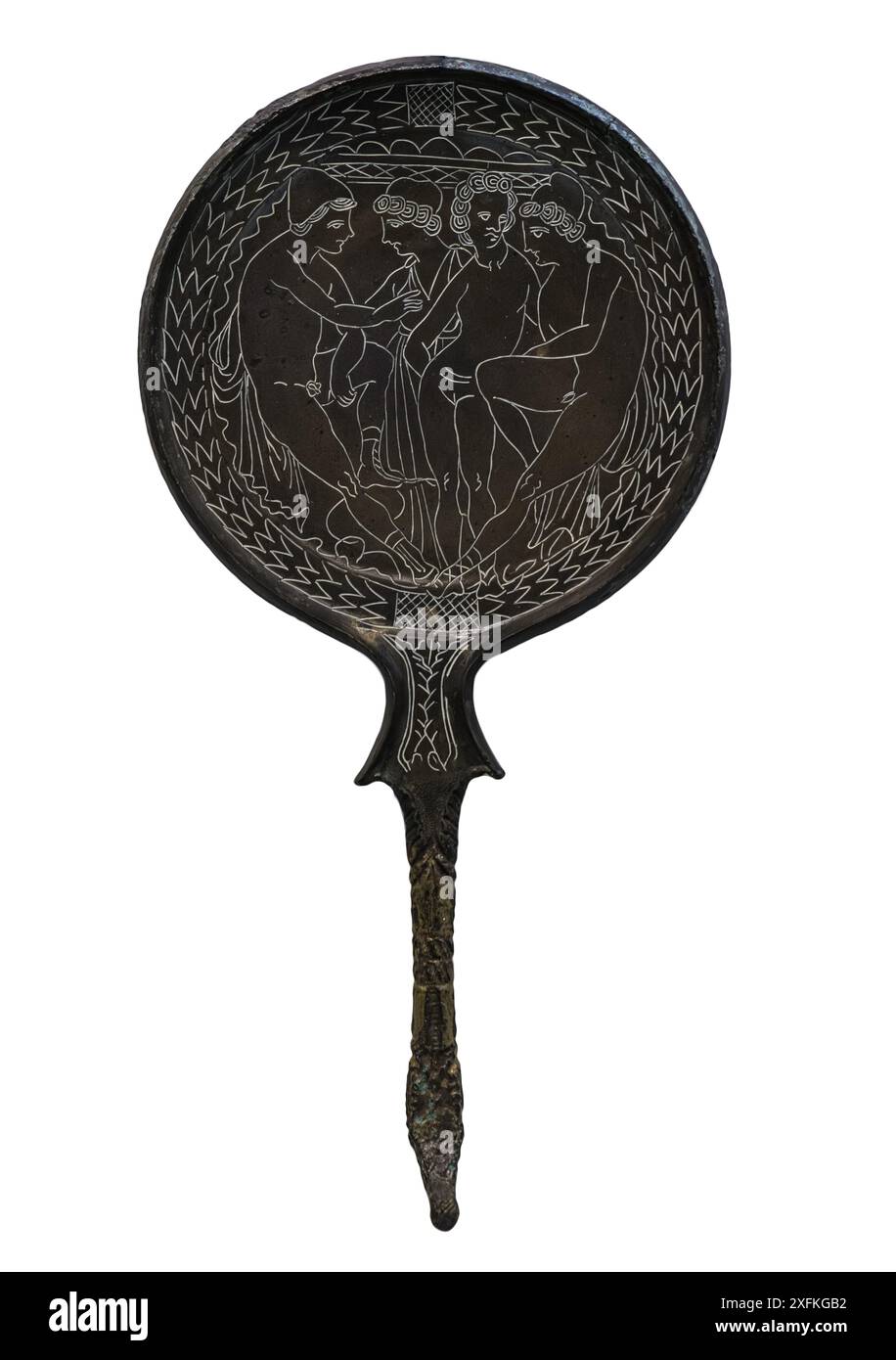 Etruscan engraved bronze mirror. Isolated Stock Photo - Alamy