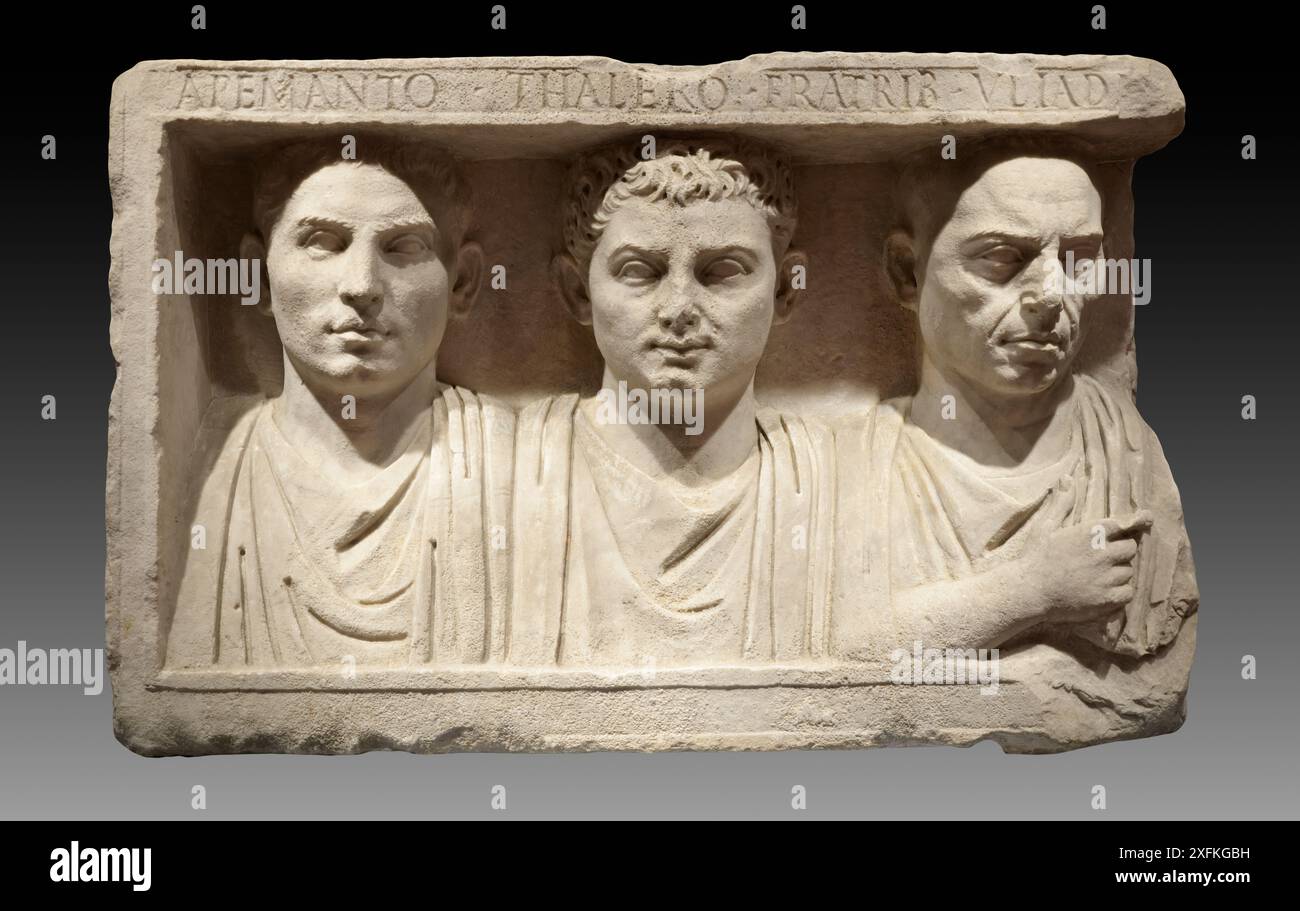 Funerary relief with three brothers, 1st century AD, Roman, from the ...