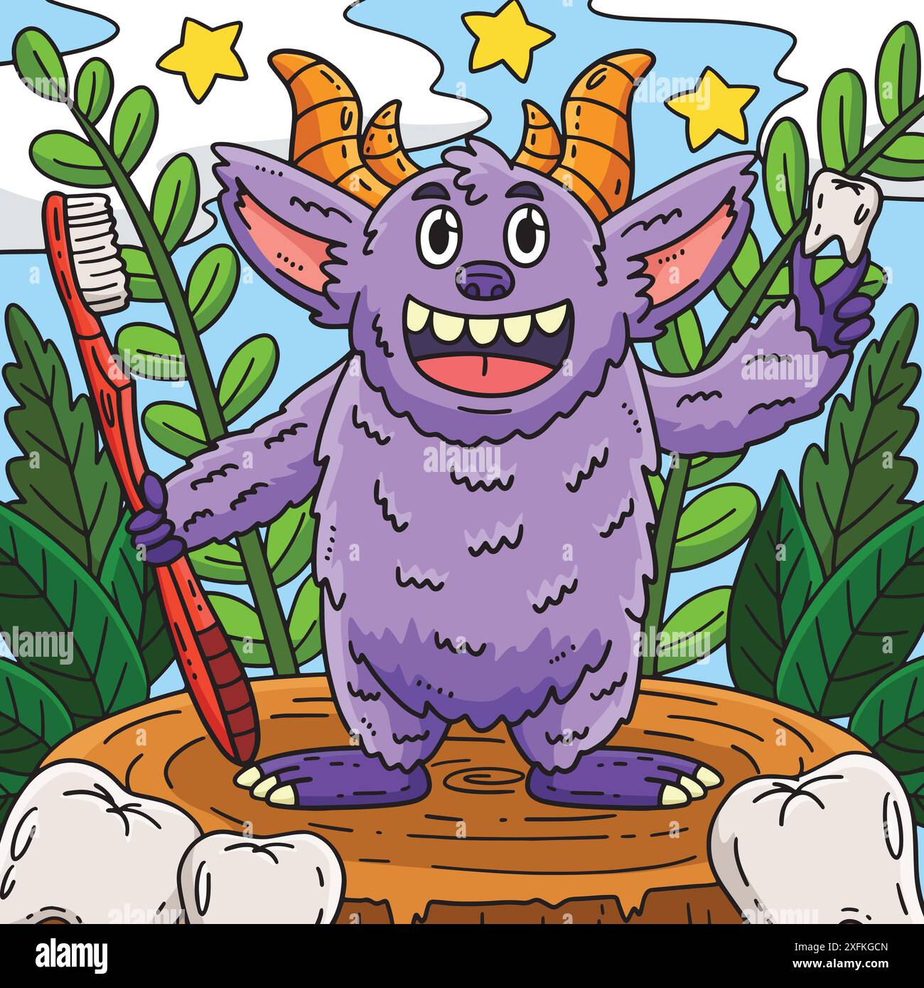 Dental Care Monster Colored Cartoon Illustration Stock Vector Image ...