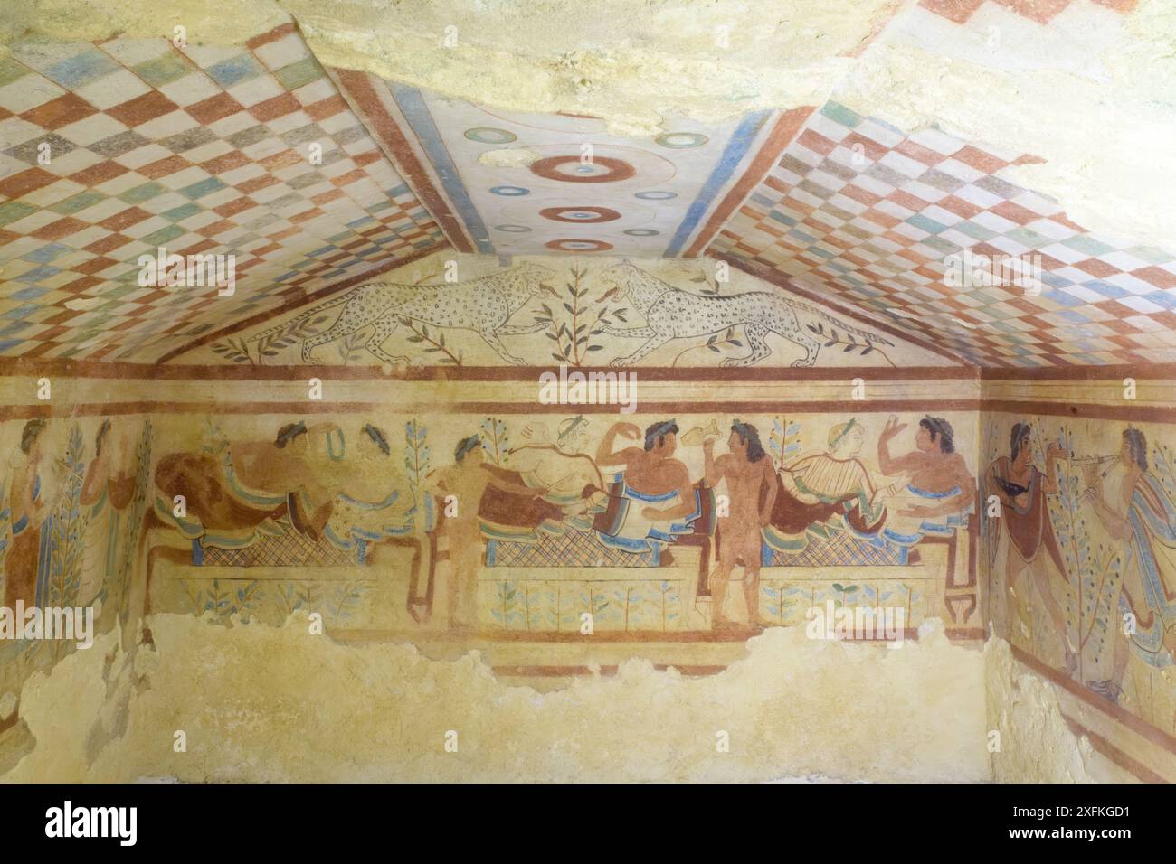 Wall painting in the Tomb of the Leopards (Tomba dei leopardi) in ...