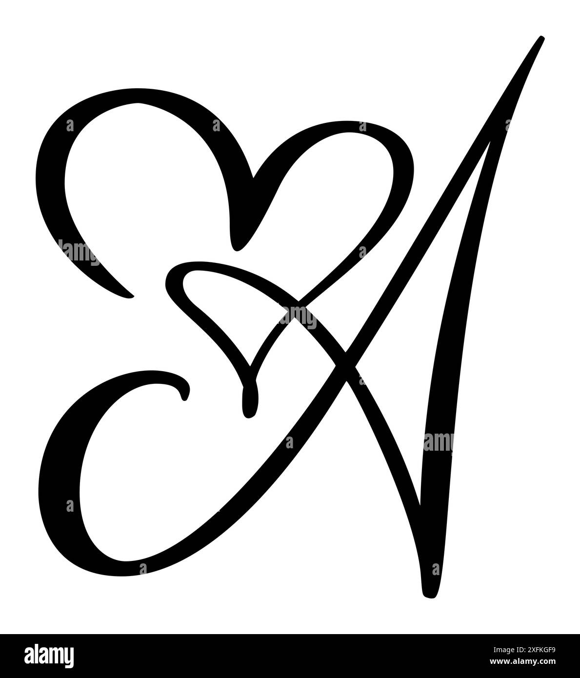 Hand drawn vector calligraphy love letter A. Script capital font logo ...